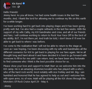 KIX UPDATE … Matt Starr has been enlisted to fill-in for Jimmy ...