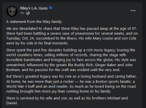 RIP … Classic L.A. Guns drummer Steve Riley Dead at 67 – Metal Sludge