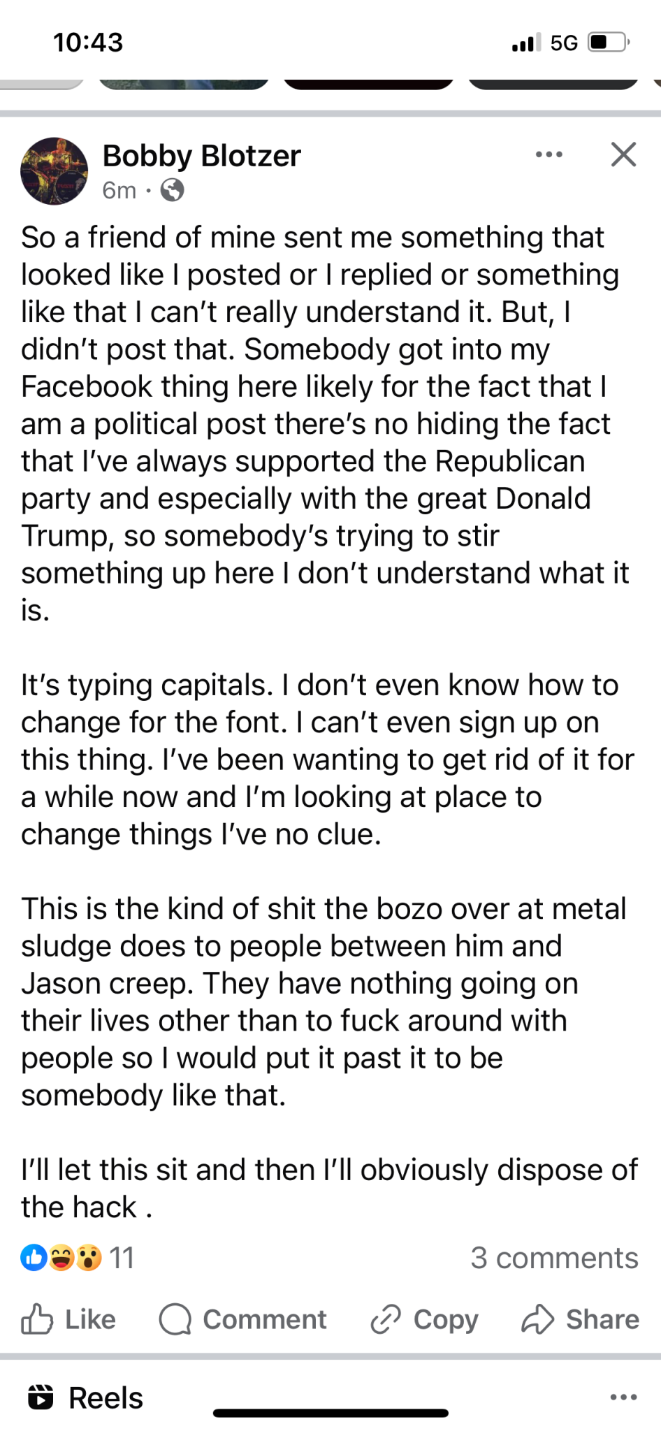 HACKED? … Bobby Blotzer; “I Didn’t Post That. Somebody Got Into My ...